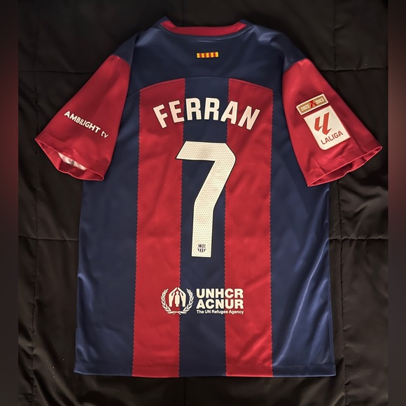 Nike | Shirts | Ferran 7 Medium Fit Barcelona Home Jersey Blue Red ...